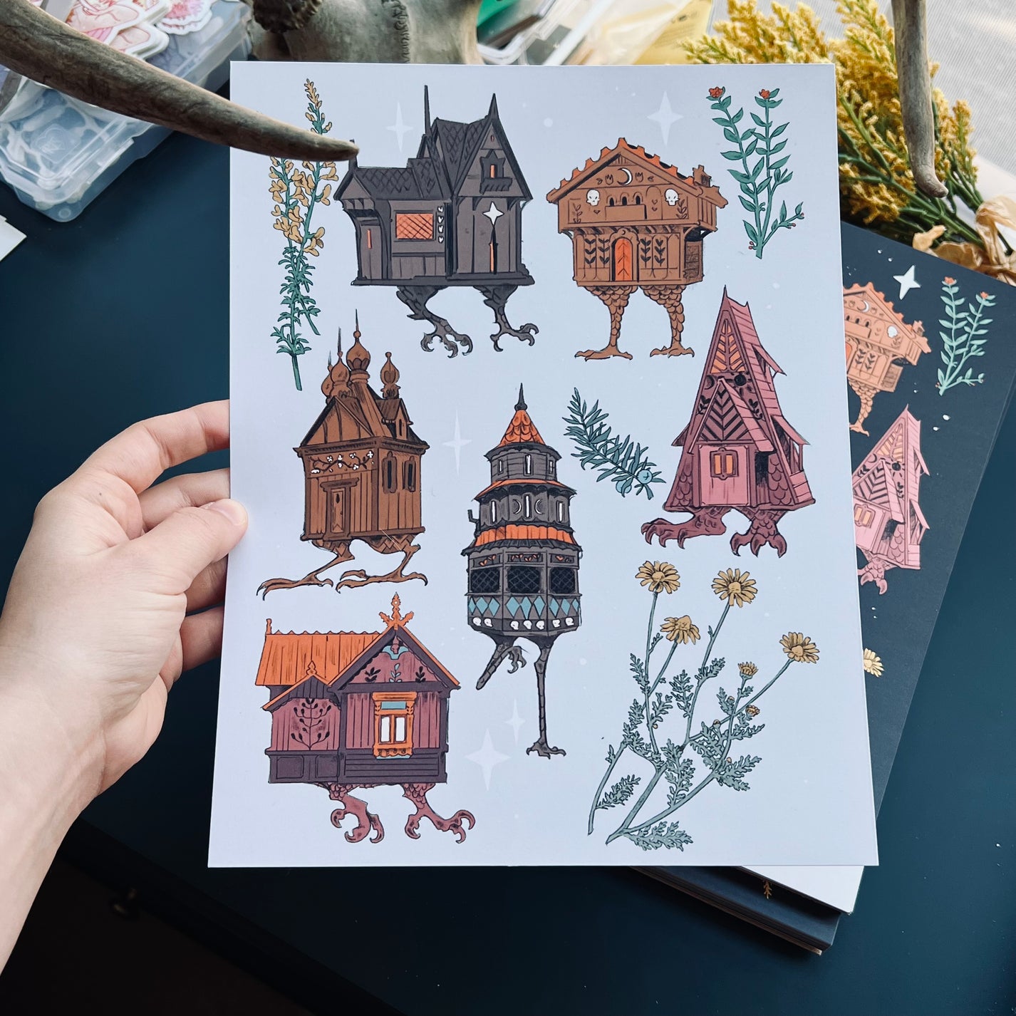 Baba Yaga Houses print (light version) – The Winter Den