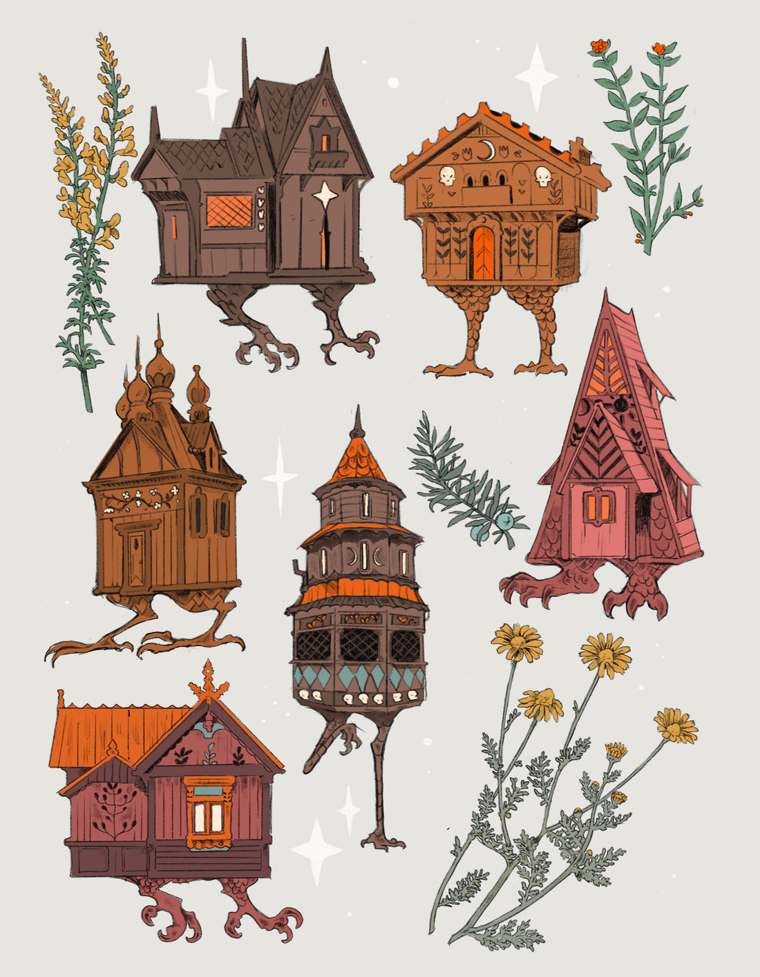 Baba Yaga Houses print (light version) – The Winter Den